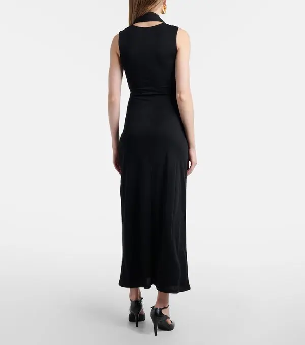 AMI Paris Tie-neck Jersey Midi Dress - Black