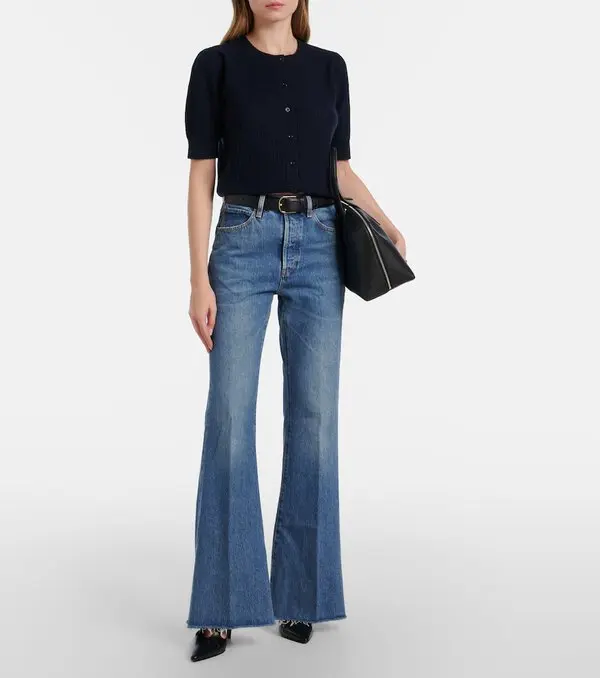 FRAME Ladder Pointelle Cashmere Cardigan - Black