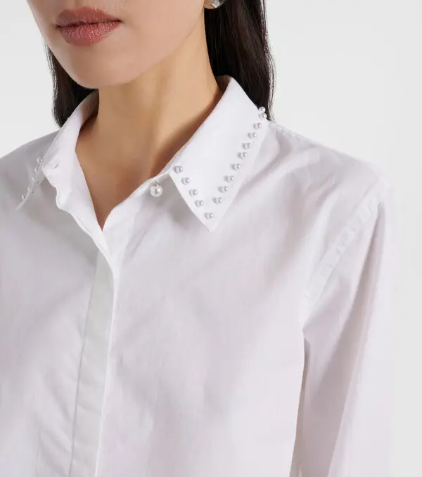 Velvet By Graham & Spencer Embellished Cotton Poplin Shirt - White