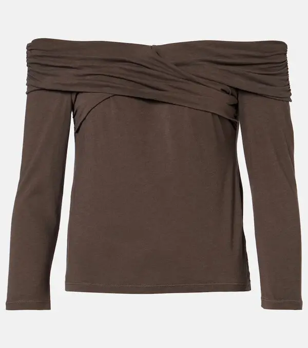 Velvet By Graham & Spencer Clarissa Off-shoulder Cotton-blend Top - Grey