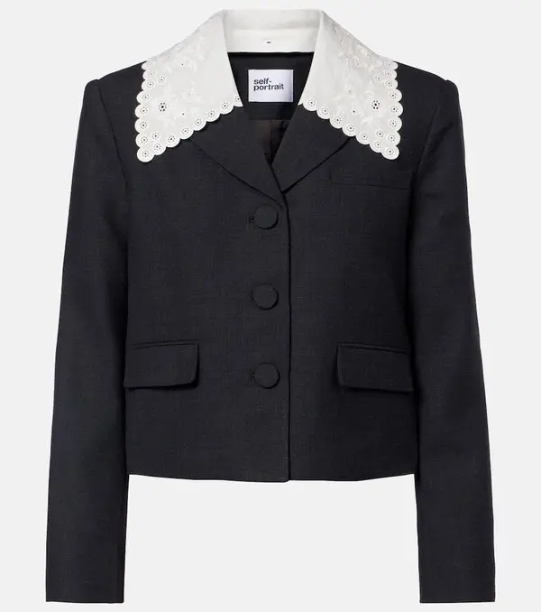 SELF-PORTRAIT Broderie Anglaise Cropped Jacket