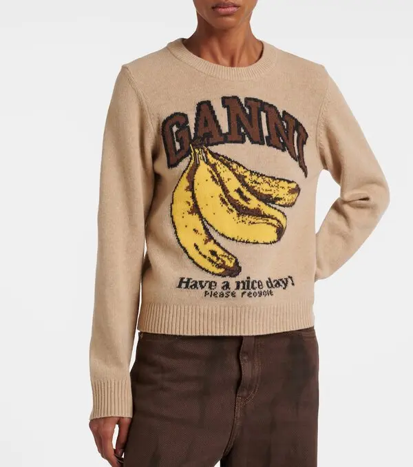 GANNI Logo Intarsia Sweater - Beige