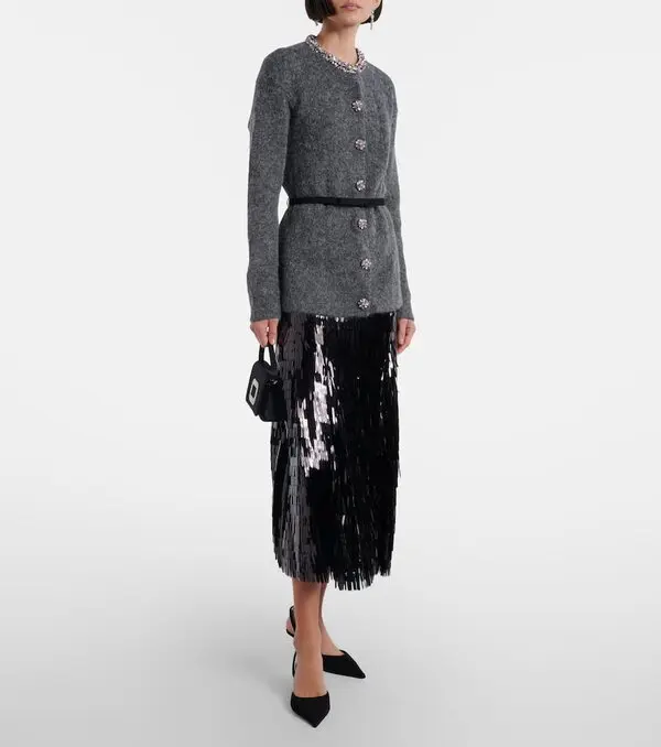SELF-PORTRAIT Sequined High-rise Midi Skirt