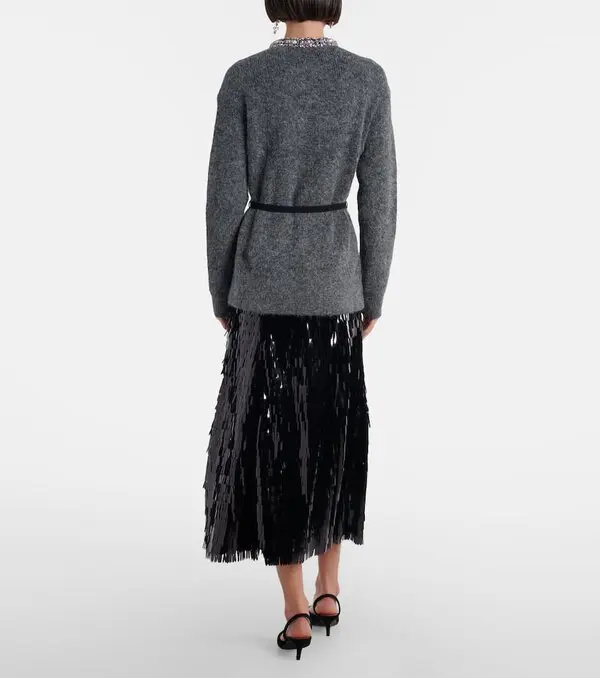 SELF-PORTRAIT Sequined High-rise Midi Skirt