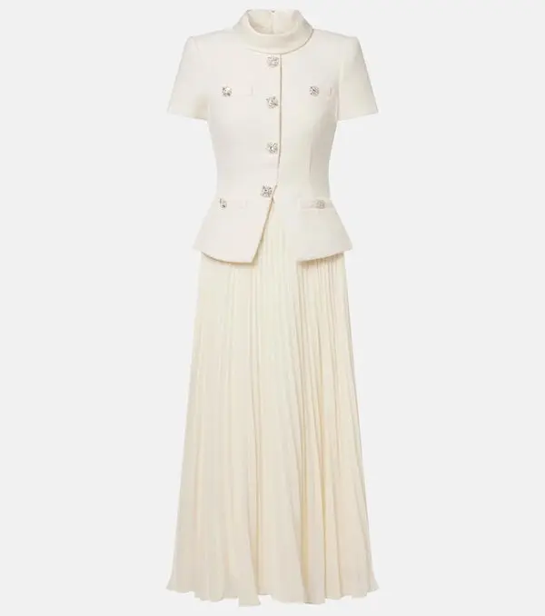 SELF-PORTRAIT Pleated Bouclé Chiffon Midi Dress