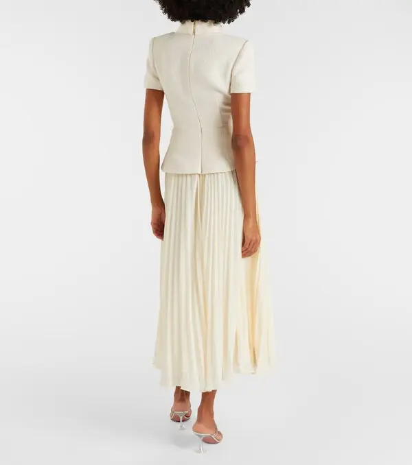 SELF-PORTRAIT Pleated Bouclé Chiffon Midi Dress