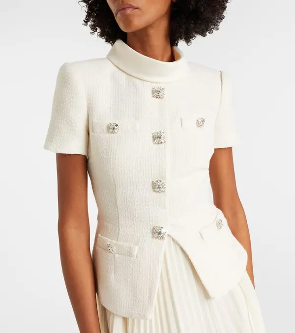 SELF-PORTRAIT Pleated Bouclé Chiffon Midi Dress