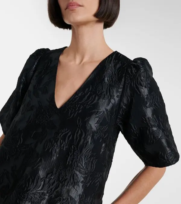 GANNI Satin Cloqué Minidress - Black