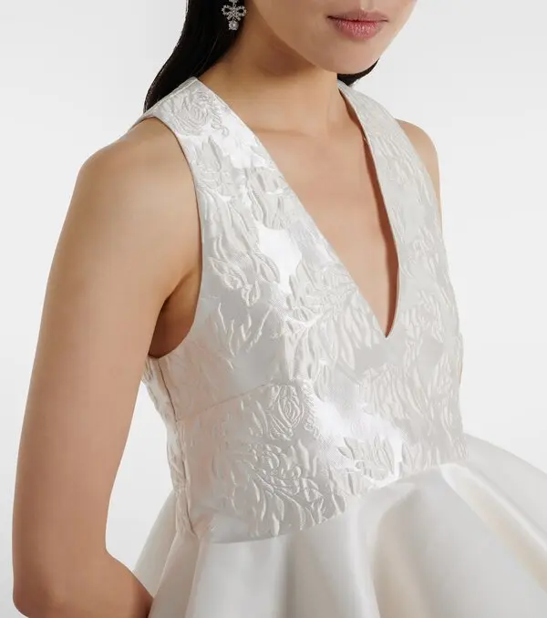 GANNI Peplum Satin Cloqué Top - White