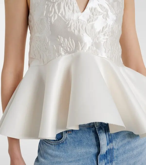 GANNI Peplum Satin Cloqué Top - White
