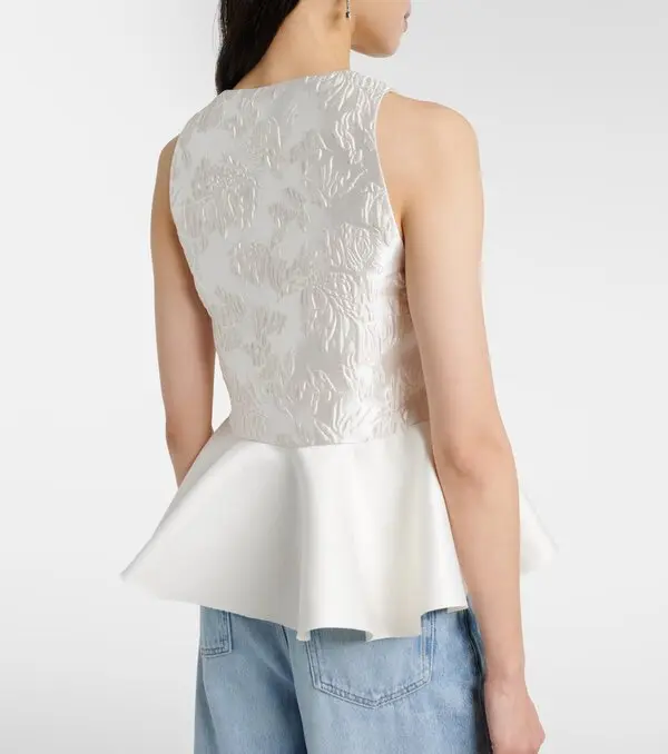 GANNI Peplum Satin Cloqué Top - White