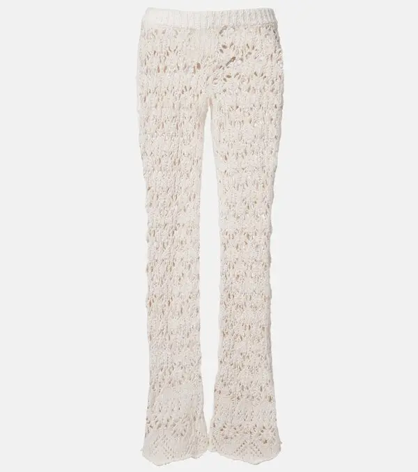 Alanui Lagoon Romance Crochet Flared Pants - Beige