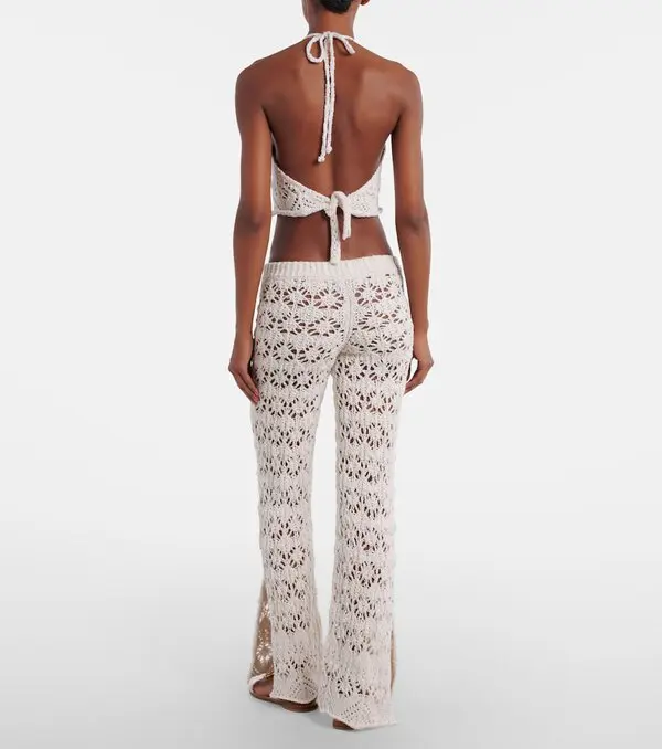 Alanui Lagoon Romance Crochet Flared Pants - Beige