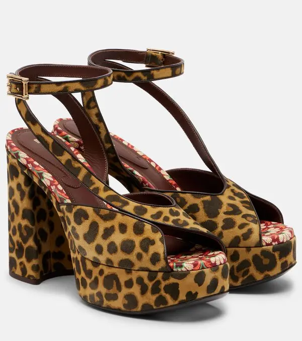 Etro 120 Leopard-print Canvas Platform Sandals - Brown