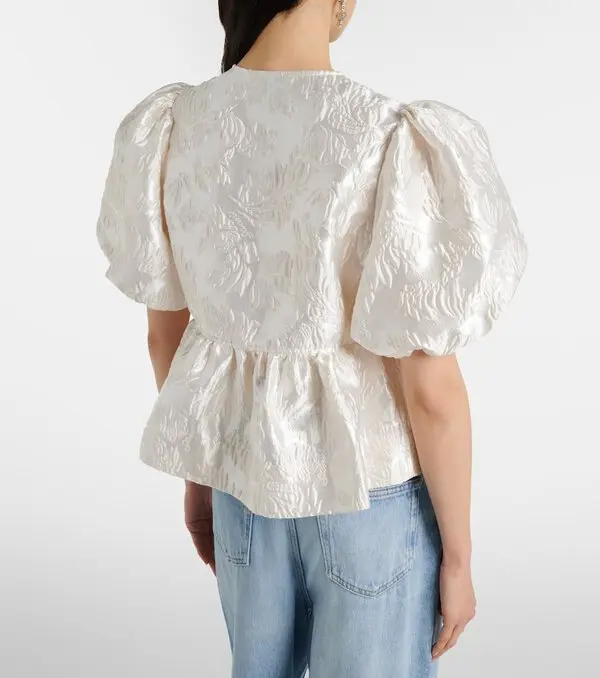 GANNI Peplum Satin Jacquard Blouse