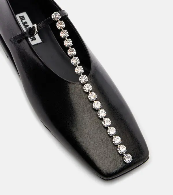 JIL SANDER Crystal-embellished Leather Ballet Flats - Black