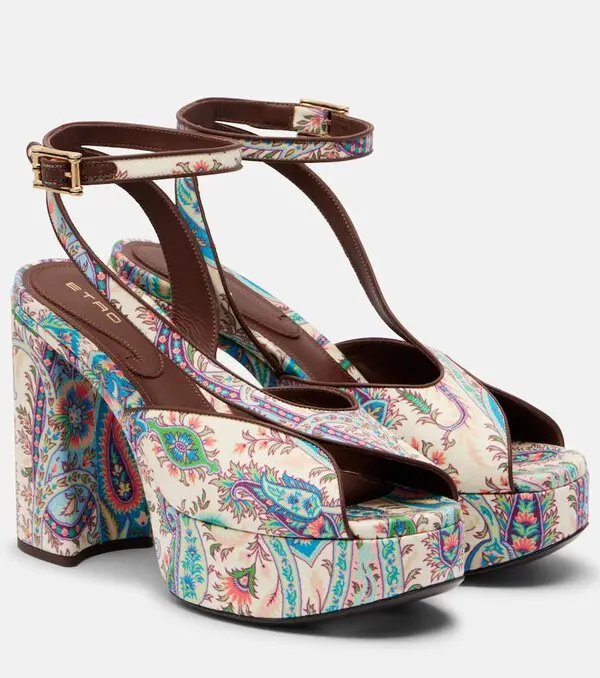Etro 120 Paisley Canvas Platform Sandals
