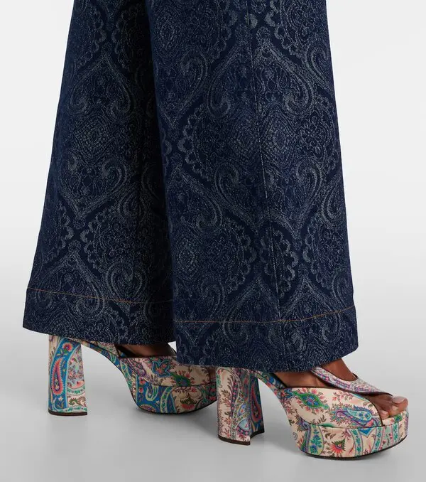 Etro 120 Paisley Canvas Platform Sandals