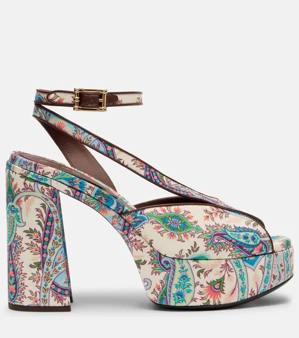 Etro 120 Paisley Canvas Platform Sandals