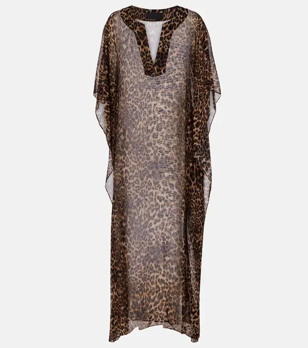 NILI LOTAN Erica Leopard-print Silk Kaftan - Brown