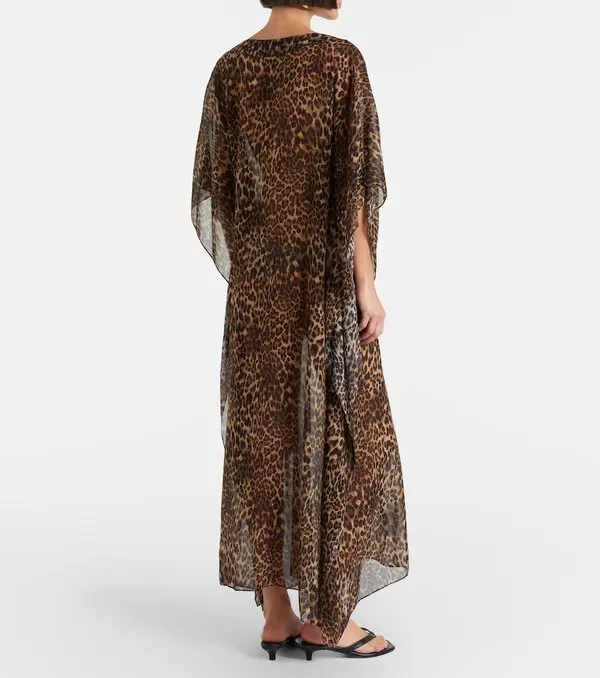 NILI LOTAN Erica Leopard-print Silk Kaftan - Brown