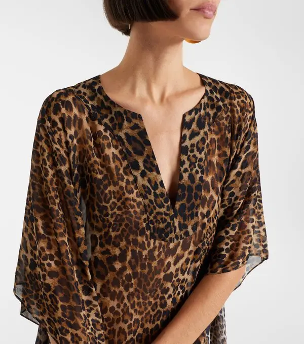 NILI LOTAN Erica Leopard-print Silk Kaftan - Brown