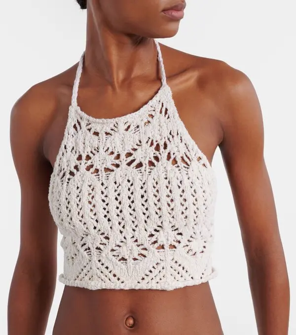 Alanui Lagoon Romance Crochet Crop Top - Beige
