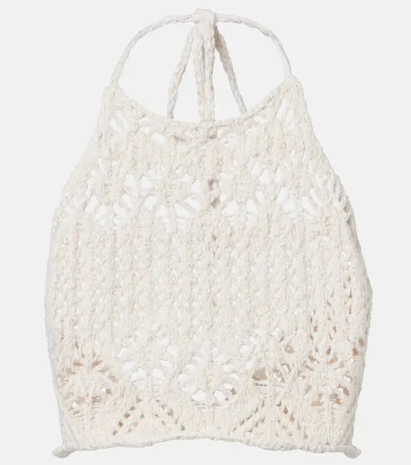 Alanui Lagoon Romance Crochet Crop Top - Beige