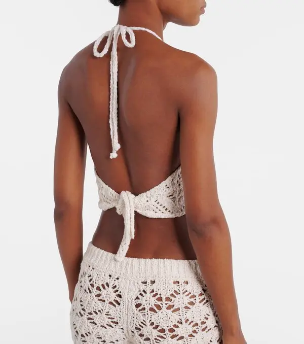 Alanui Lagoon Romance Crochet Crop Top - Beige