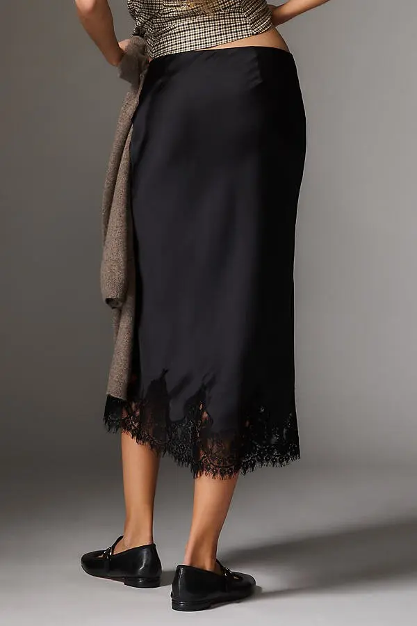 REFORMATION Carola Lace-hem Silk Midi Skirt - Black