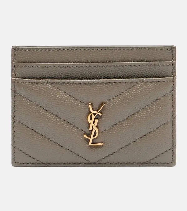 Saint Laurent Cassandre Matelassé Leather Card Holder - Brown