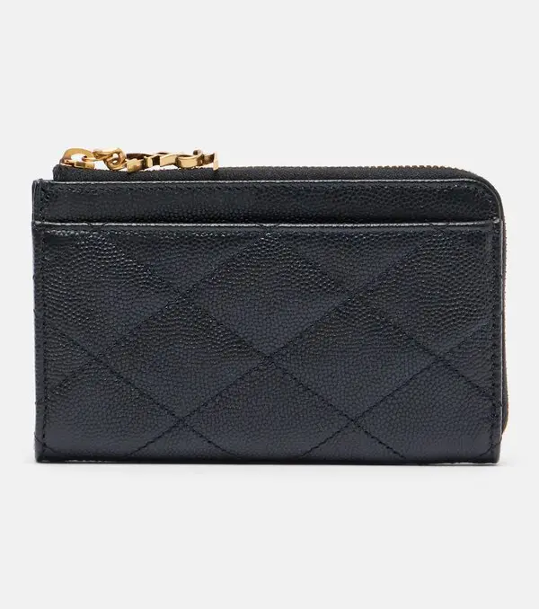 Saint Laurent Cassandre Bijou Quilted Leather Card Case - Black
