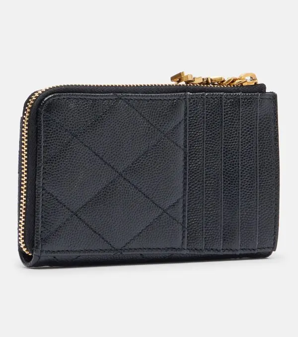 Saint Laurent Cassandre Bijou Quilted Leather Card Case - Black