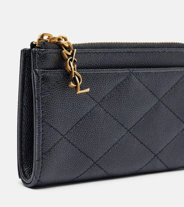 Saint Laurent Cassandre Bijou Quilted Leather Card Case - Black