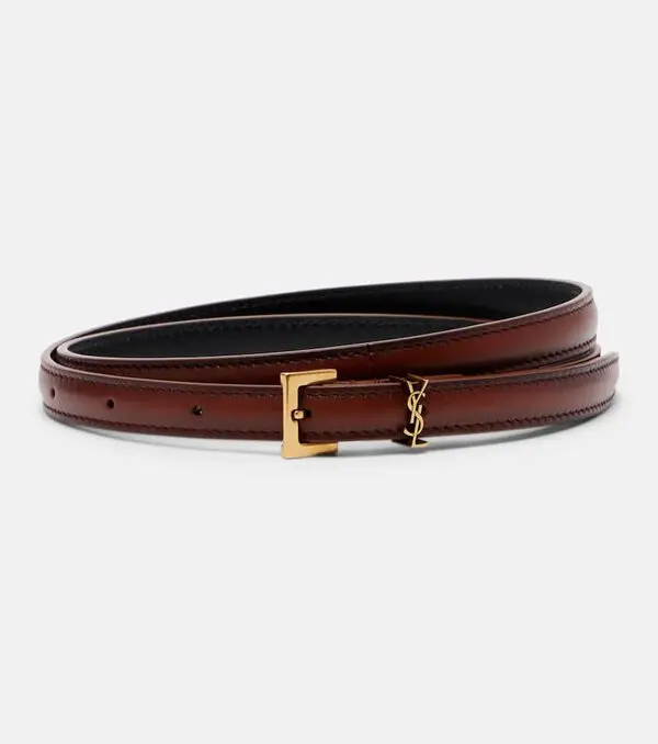 Saint Laurent Cassandre Leather Belt - Brown