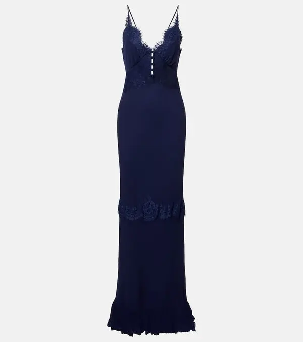 SELF-PORTRAIT Lace-trimmed Georgette Gown
