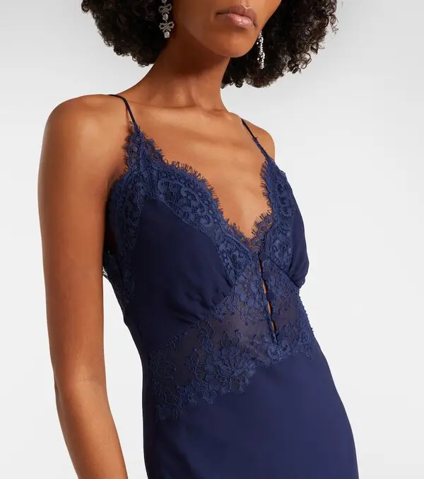 SELF-PORTRAIT Lace-trimmed Georgette Gown