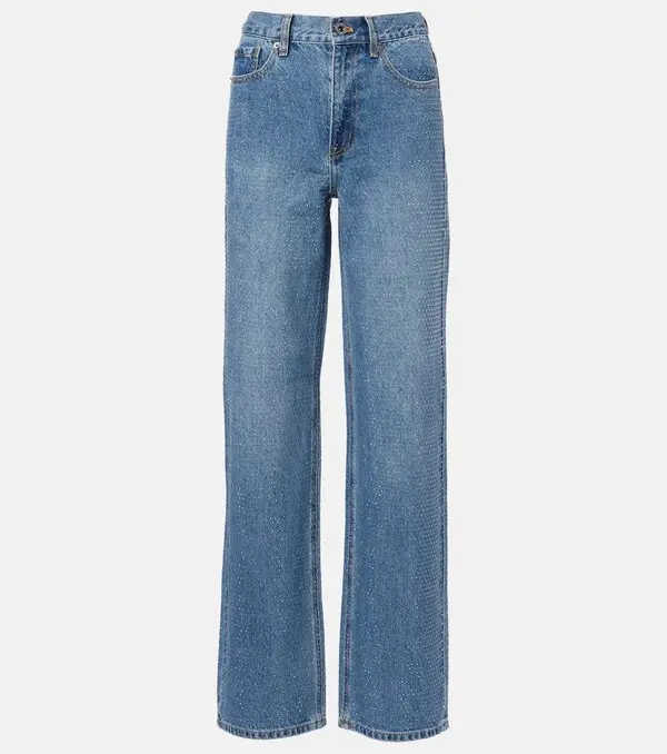 SELF-PORTRAIT Embellished High-rise Straight Jeans