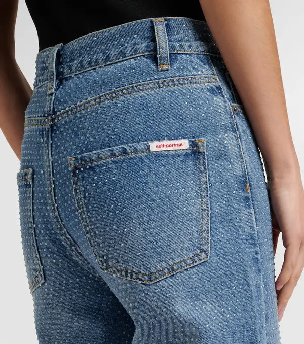 SELF-PORTRAIT Embellished High-rise Straight Jeans