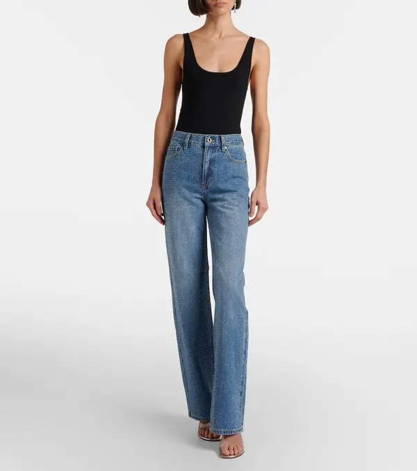 SELF-PORTRAIT Embellished High-rise Straight Jeans