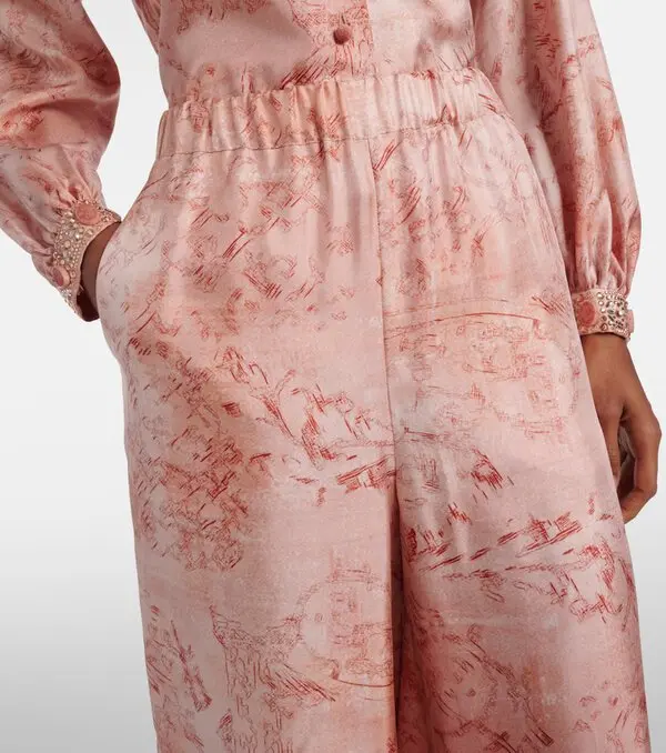 Max Mara Zirlo Printed Silk Twill Wide-leg Pants - Pink