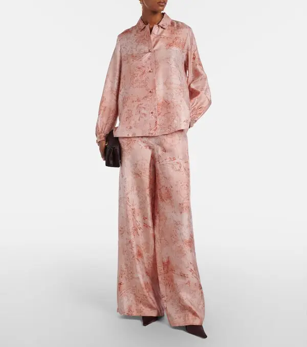 Max Mara Zirlo Printed Silk Twill Wide-leg Pants - Pink