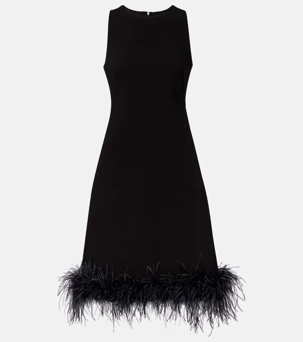 Max Mara Semito Feather-trimmed Midi Dress - Black