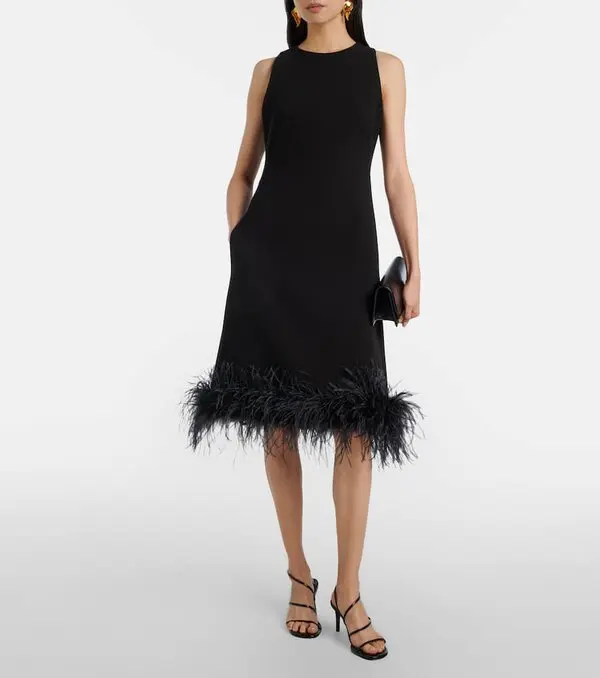 Max Mara Semito Feather-trimmed Midi Dress - Black