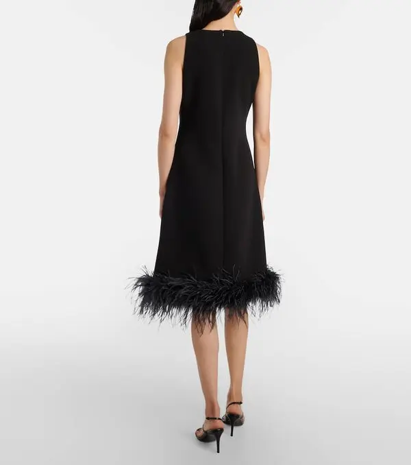 Max Mara Semito Feather-trimmed Midi Dress - Black