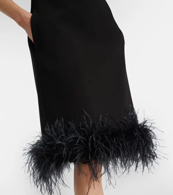 Max Mara Semito Feather-trimmed Midi Dress - Black