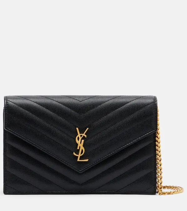 Saint Laurent Cassandre Leather Wallet On Chain - Black