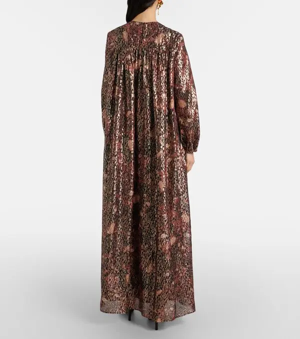Max Mara Zinnia Metallic Silk-blend Maxi Dress - Brown