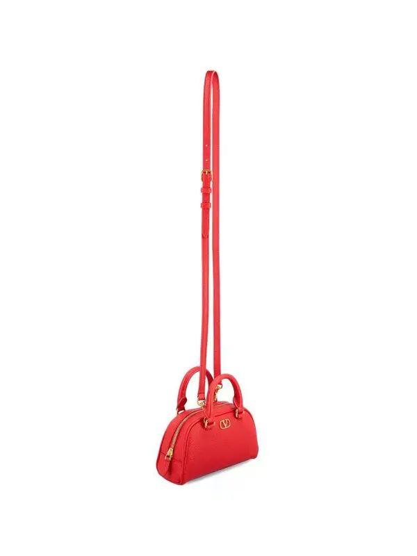 Valentino Garavani Vlogo Signature Mini Bowling Bag In Grainy Calfskin - Red