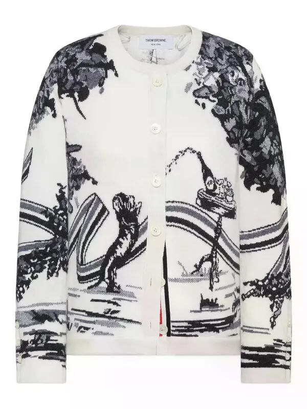 Thom Browne Hector Intarsia Toile Cardigan - White
